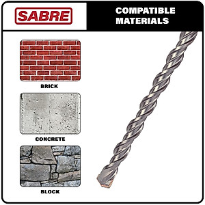 Sabre Tools 1/2 Inch x 12 Inch SDS Plus Rotary Hammer Drill Bit, Carbide Tipped for Brick, Stone, and Concrete Version 2 (1/2" x 10" x 12")