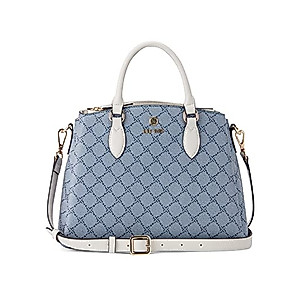 NINE WEST Zenith Small Triple Compartment Satchel Crossbody, Chambray Logo/Milk