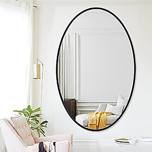 COFENY Oval Mirror, 20"x28" Black Bathroom Mirror with Metal Frame, Wall Mount Mirrors Decor Modern Hanging Mirror for Bedroom Living Room、Entryway