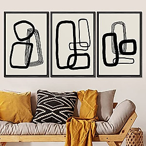 SIGNLEADER Framed Canvas Print Wall Art Set Mid-Century Geometric Square Polygons Abstract Shapes Illustrations Modern Art Minimalism Decorative for Living Room, Bedroom, Office - 16"x24"x3 Black