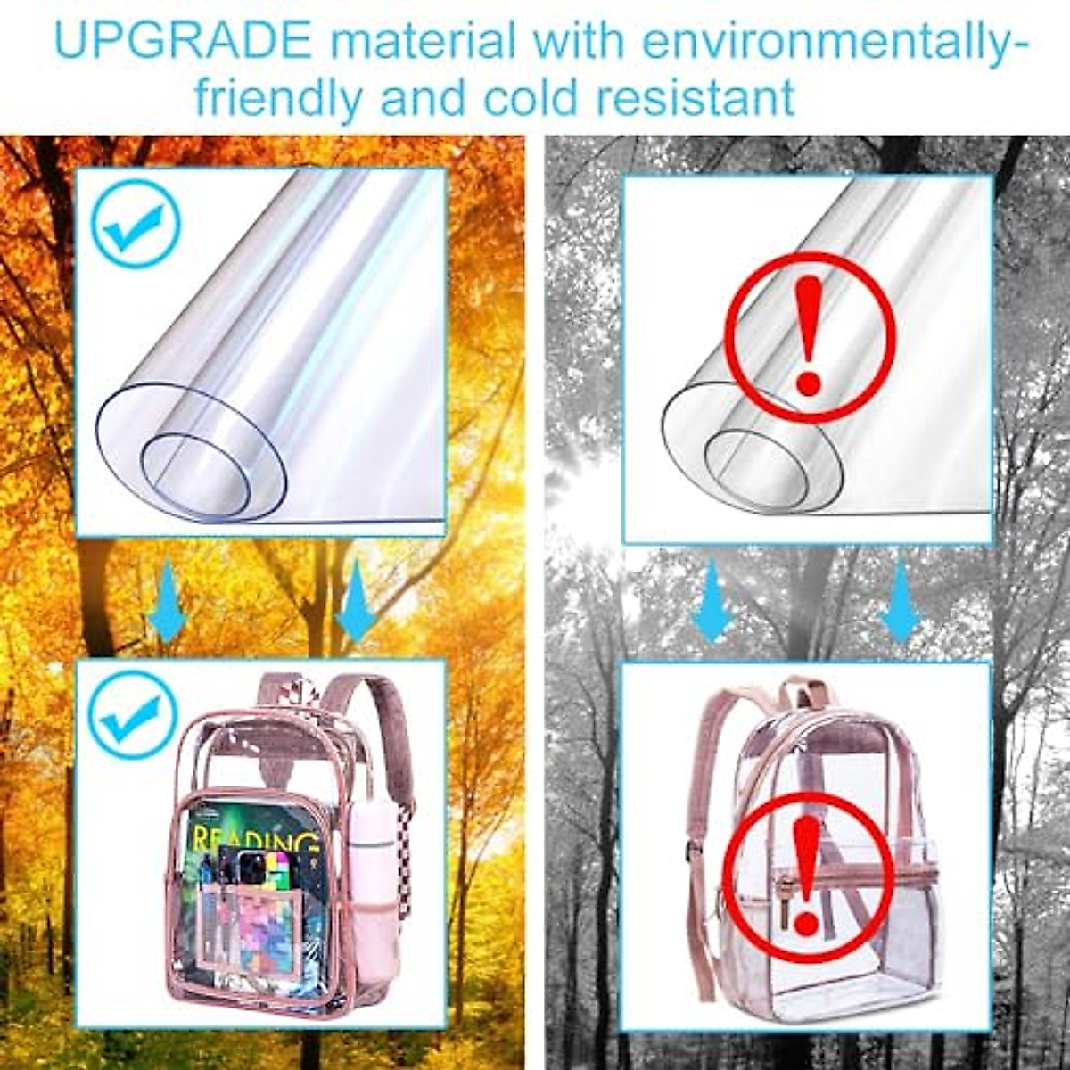 KLFVB Clear Backpack Heavy Duty, See Through Transparent Bookbag - Pink One Size