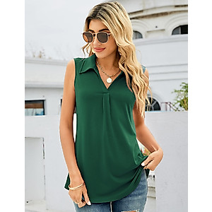 AKEWEI Women's Sleeveless Polo Shirts Golf Tennis Tank Tops with Collar Casual Summer V Neck Tops Green XL