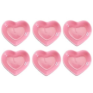 WHJY Pink Love Heart Shaped Ceramic Side Dish Bowl, Contemporary Porcelain Side Dishes Bowl, Seasoning Dishes Soy Dipping Sauce Dishes for Wedding Birthday Party- Set of 6