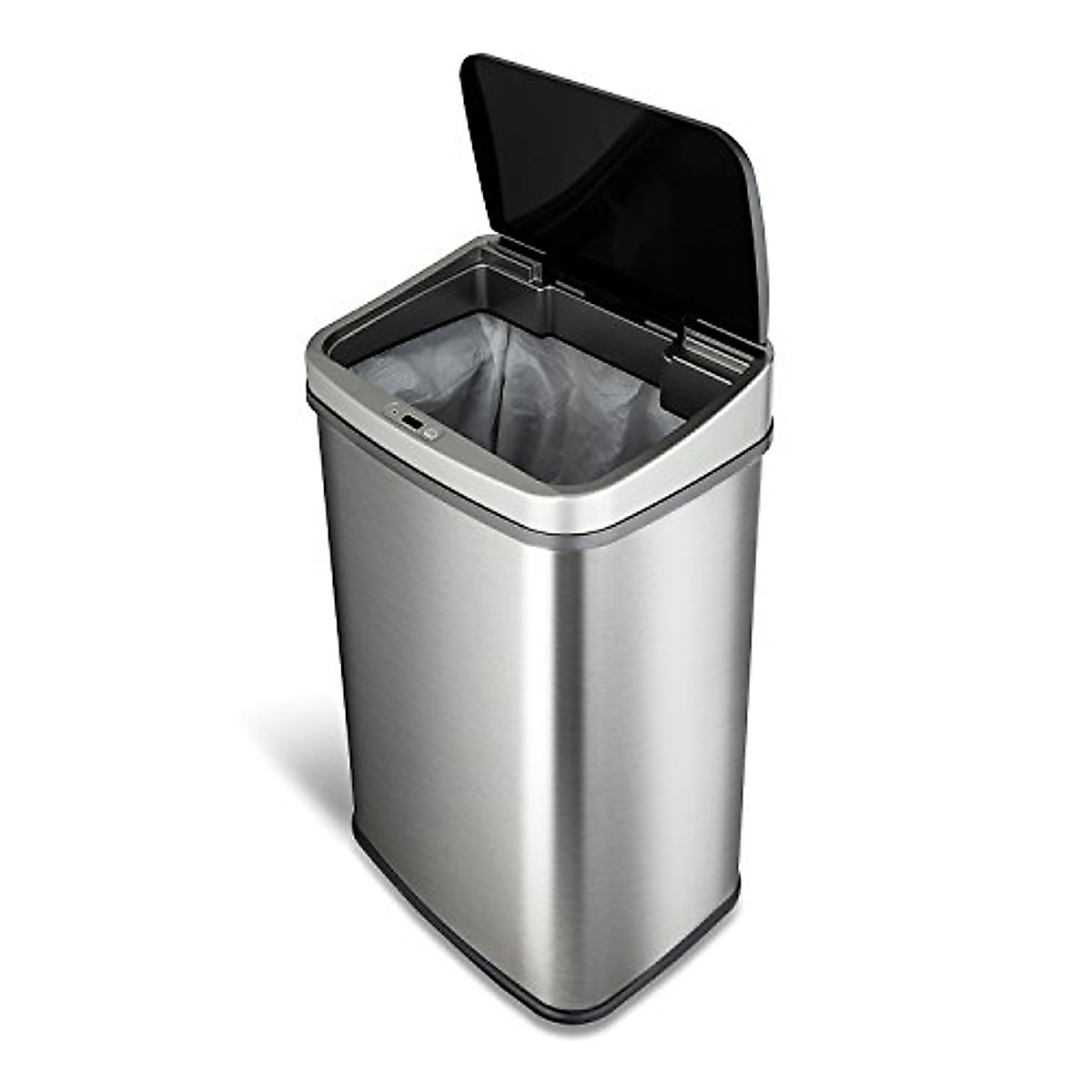NINESTARS DZT-50-28BR Automatic Touchless Motion Sensor Oval Trash Can, Black Top, 13 Gal BR, Brush