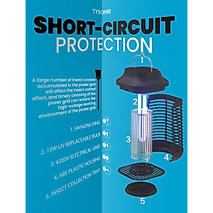 15W Bug Zapper, Mosquito Zapper Fly Zapper, Electronic Mosquito Repellent to Trap Bug Insect Fly Indoor Outdoor, 15W Bug Light & Extra 1 Replacement Lights