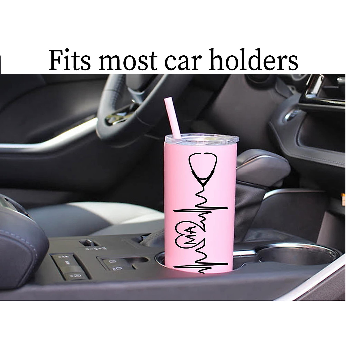 Heartbeat Nurse's Personalized 20 oz Stainless Steel Skinny Tumbler with Custom Stethoscope Vinyl Decal by Avito - Includes Straw and Lid - Nurse RN,CNA - Nurse Gift