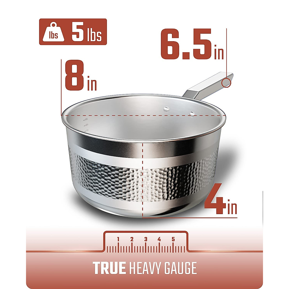 Dalstrong Sauce Pot - 3 Quart - The Avalon Series - 5-Ply Copper Core Cookware - Cooking Pot - Hammered Finish Stock Pot - Premium Silver Pots and Pans - Dutch Oven Pot with Lid & Pot Protector