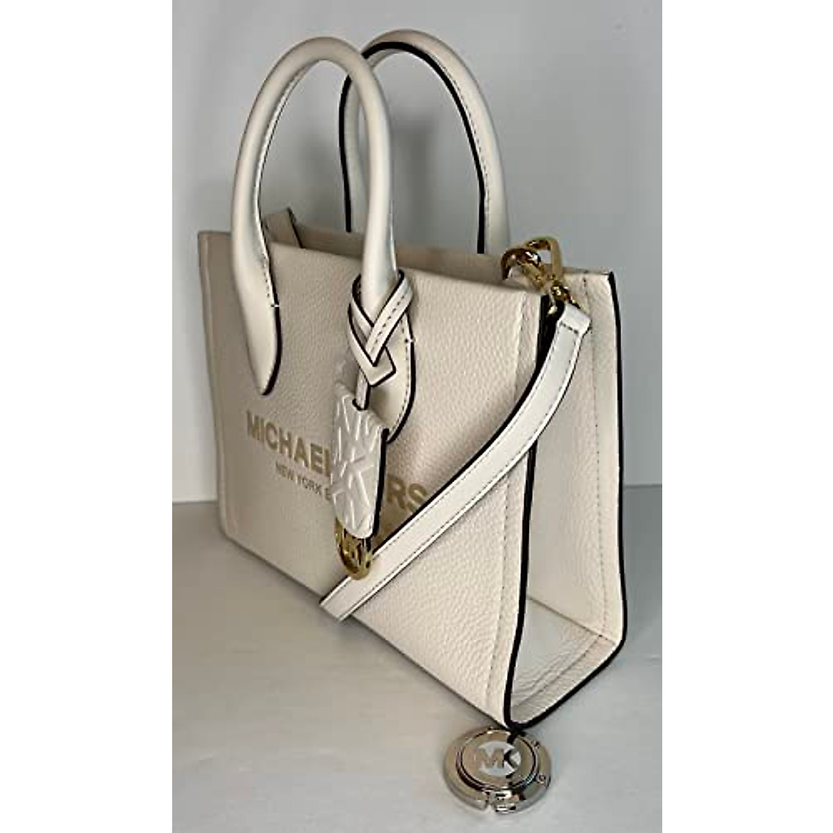 Michael Kors Mirella Small Shopper Top Zip Bag bundled SM TZ Coinpouch Purse Hook (LT Cream Multi/Vanilla PVC)