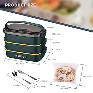 HEWOOH Bento Box Adult Lunch Box (74 Oz Large Capacity), Reusable, Including Lunch Bag, Fork And Spoon, 3 Dividers, Suitable For Work, School, Picnic, Dishwasher And Microwave Safe. （Green）