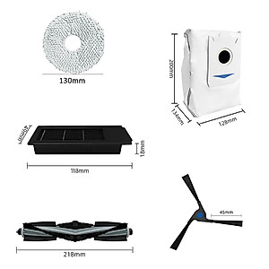 Odashen 13pcs Replacement Accessories Set for Ecovacs Deebot X2 / X2 Omni / X2 Pro / DEX86 Vacuum Cleaner Spare Parts, 1 Main Brush, 4 Side Brush, 4 Hepa Filters, 2 Dust Bags, 2 Mop Cloths