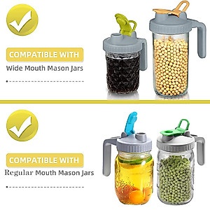 4 Pack Mason Jar Flip Cap Lids with Handle for Ball Jars, Including 2 Pack Wide Mouth Mason Jar Lids, 2 Pack Regular Mouth Mason Jar Lids, Airtight and Leak-Proof Spout (Jars not Included)