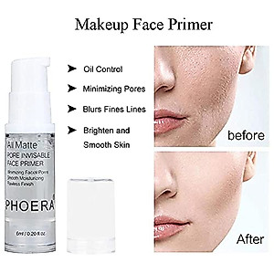 PHOERA Foundation,Full Coverage Foundation,PHOERA Primer,PHOERA Powder,PHOERA Concealer PHOERA Makeup Set, Kabuki Makeup Brushes Foundation Brush Powder Brush,2 Makeup Sponge (104 Buff Beige + 105 Sand）