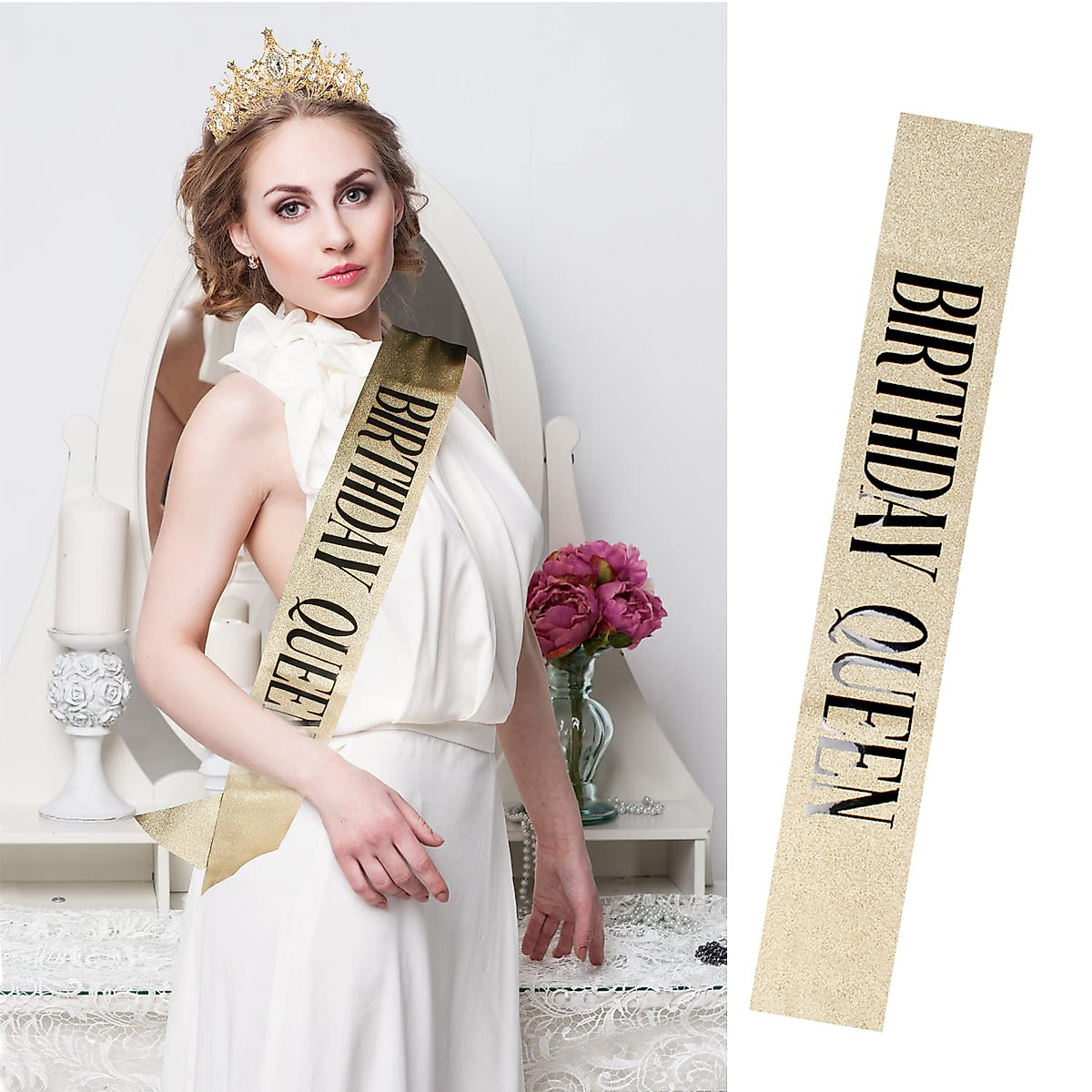 Tiara for Women Birthday, Tiara for Women Silver, Happy Birthday Queen Tiara for Women, Crown for Girls Tiaras Birthday Queen Crowns with Birthday Girl Sash, Crowns for Women with Rhinestone