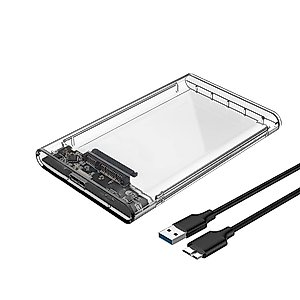 Reletech 2.5" External Hard Drive Enclosure, SATA to USB 3.1 Tool-Free Clear for 2.5 Inch SSD & HDD 9.5mm 7mm External Hard Drive Case Supports UASP SATA