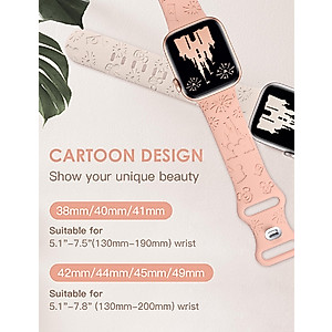 Girovo 2 Packs Cartoon Bands Compatible with Apple Watch Bands 41mm 40mm 38mm Womens, Stylish Soft Silicone Cute Engraved Strap for iWatch Series 10/9/8/7/6/5/4/3/2/1/SE/Ultra/Ultra2, Starligh &Pink