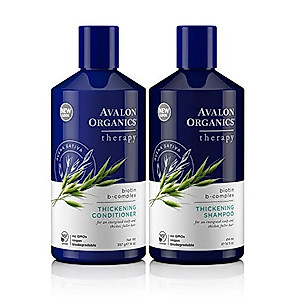 Avalon Organics All Natural Biotin B-Complex Therapy Thickening Shampoo and Conditioner For Hair Loss and Thinning Hair, 14 Fl Oz (Pack of 2)