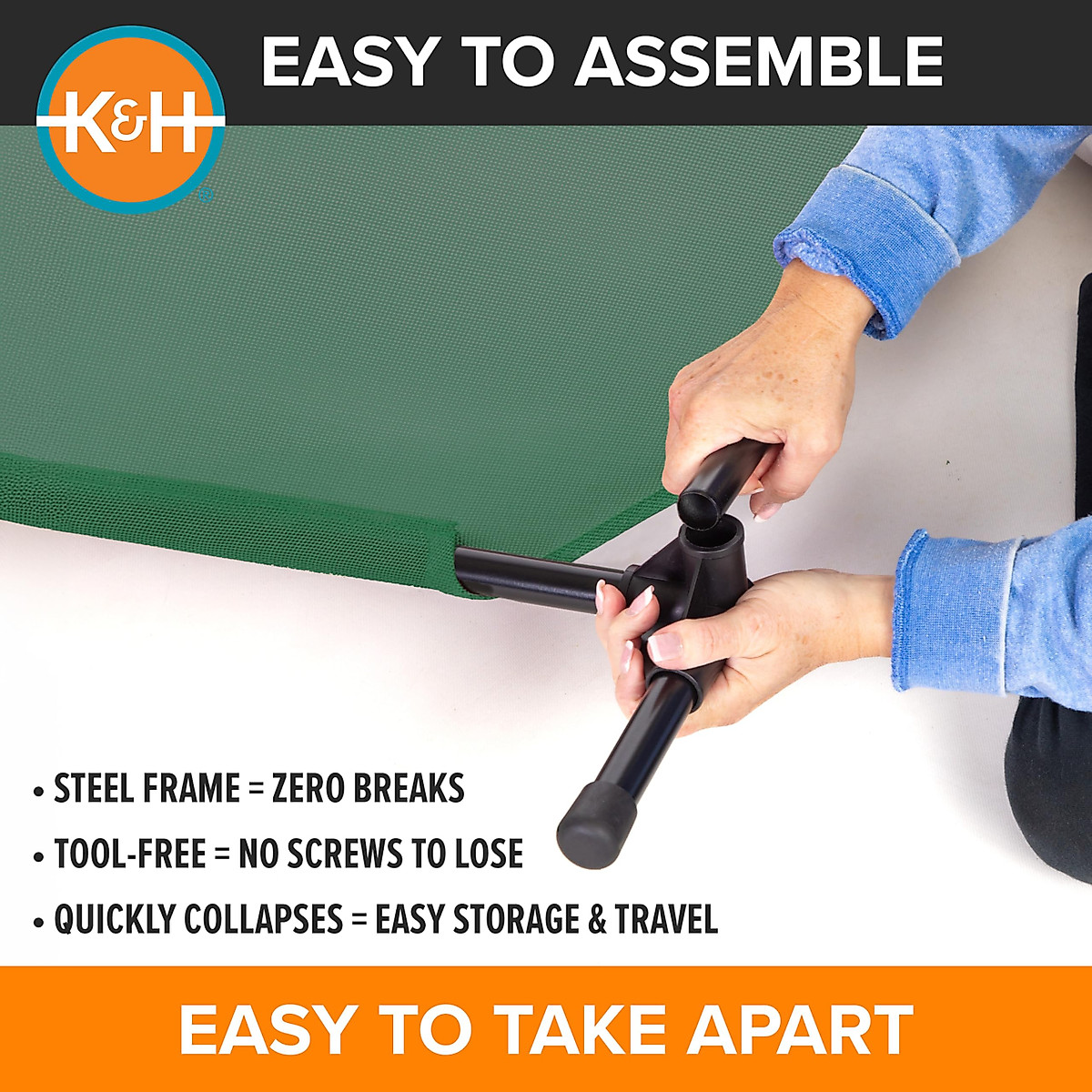 K&H Pet Products Elevated Outdoor Dog Cot Bed, Raised Cooling Bed with Washable Breathable Mesh for Medium Dogs, Portable Raised Platform Pet Bed, Heavy Duty Metal Frame Hammock Bed, Medium, Green