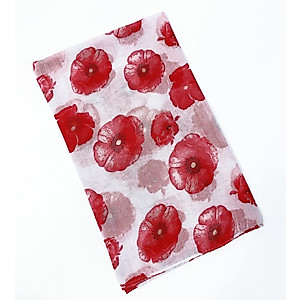 GERINLY Red Poppy Floral White Scarf for Women Oblong Shawl Wrap for Summer Travel Cotton Voile Beach Sarong