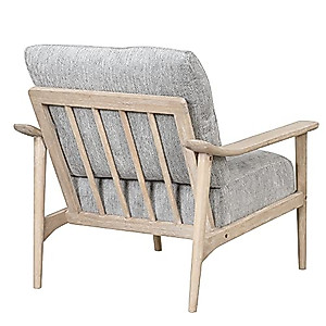 FIQHOME Mid Century Modern Solid Wood Frame,Arm Vertical Slatted Back,Thick Pad Upholstered Accent Chair for Living Room, Bedroom, Belcony,Natural