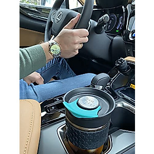 Cold brew coffee cup | For Grab-n-Go | 18oz | Durable glass | stainless steel filter | silicon sleeve | Black design with a Blue lid
