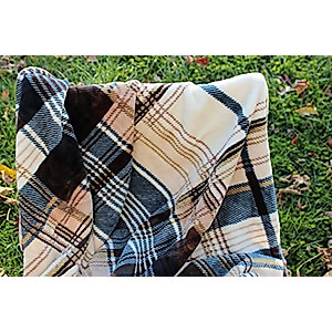 Tache Winter Cabin Blue Tan Farmhouse Super Soft Micro Fleece Tartan Plaid Plush Lightweight Dual-Sided Decorative Couch, Sofa, Travel, Lap, Bed Throw Blanket, 50x60