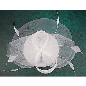 Cizoe Tea Party Fascinator Kentucky Derby Hat Fascinator Pillbox Hat Headband for Cocktail(A-white