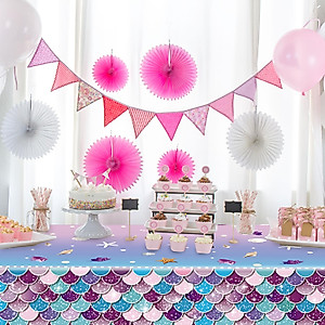 Ayearparty 4 Pieces Mermaid Party Tablecloth Under The sea Theme Birthday Party Table Decorations Disposable Plastic Table Cover for Girls Kids Baby Shower 54X108 inch