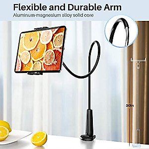 Gooseneck Tablet Holder Stand for Bed: Tryone Adjustable Flexible Arm Tablets Mount Clamp on Table Compatible with iPad Air Mini | Galaxy Tabs | Kindle Fire | Switch or Other 4.7 -10.5" Devices