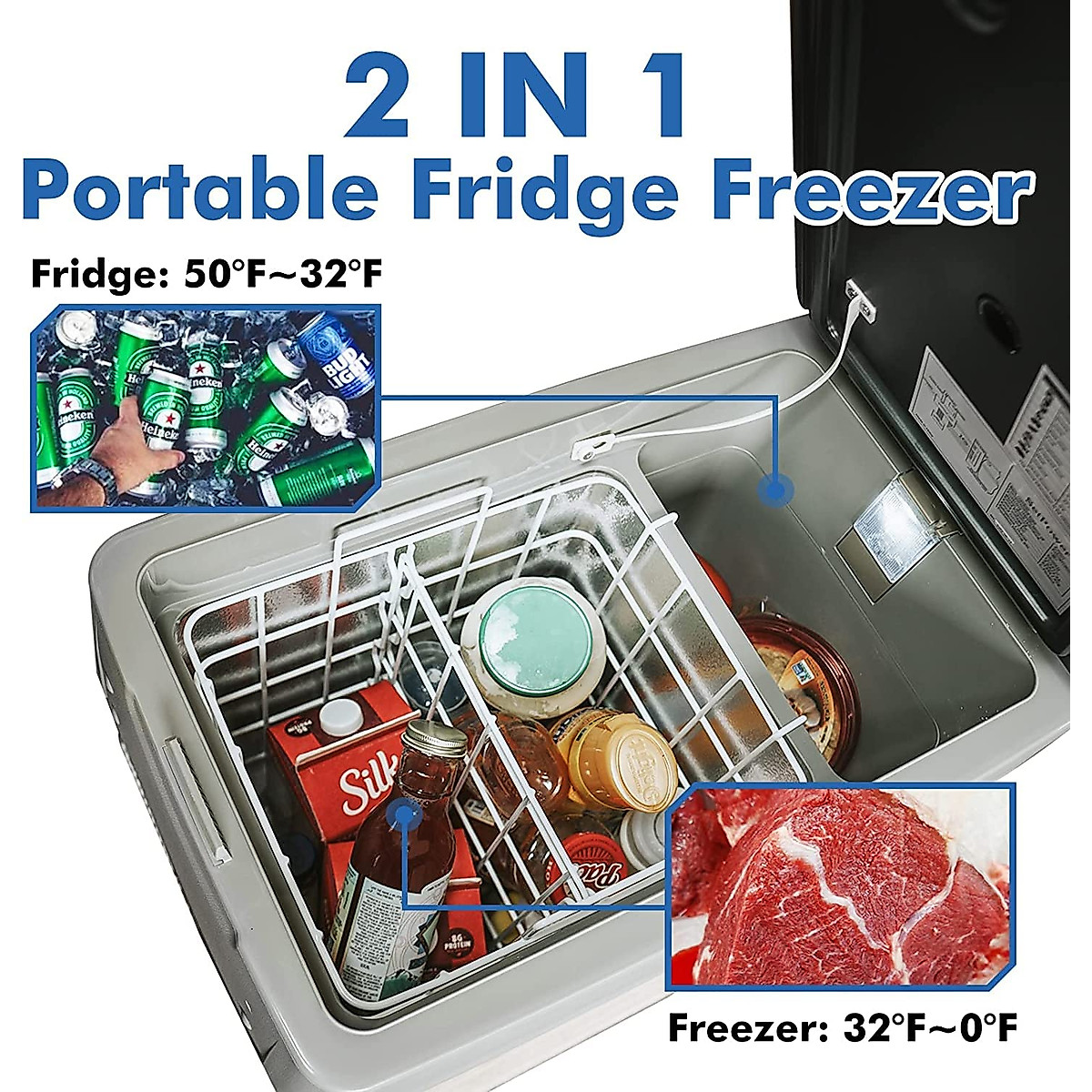Setpower AJ30 Portable Refrigerator,Portable Freezer,32 Quart(30L) Electric Cooler,Car Refrigerator,12/24V DC Cable & 110/240V AC,Car Fridge for Camping,Truck,RV,Travel,Fishing,3-YEAR Warranty