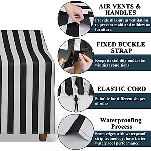 Hptmus Patio Furniture Covers - Patio Sofa Covers Loveseat Outdoor Furniture Cover Waterproof Heavy Duty Outdoor Patio Furniture Covers Patio Couch Cover, 66"W x 34"D x 38"H/Black&White Stripe