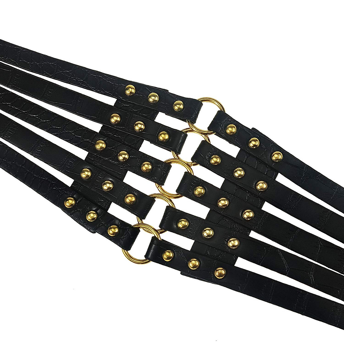 Fashion Women's PU Leather Wide Waist Belt Hollow Out Rivets Stretch Cinch Waistband