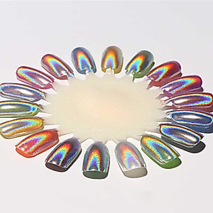 Holographic Laser Nail Powder Chrome Nail Powder Rainbow Color Manicure Pigment Glitter Dust with Multicolor Mirror Effect Shinny Holo Nail Powder with Nail Sponge Brush