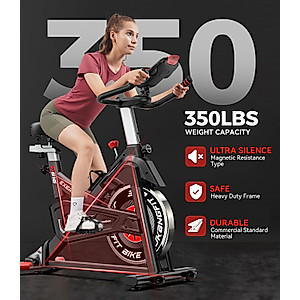 Pooboo Magnetic Exercise Bike Stationary, Indoor Cycling Bike with Built-In Bluetooth Sensor Compatible with Exercise bike apps& Ipad Mount, Comfortable seat and Slant Board, Silent Belt Drive, 350LBS