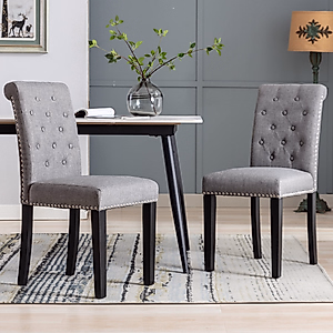 KCC Dining Chairs Set of 4 - Modern Armless Chairs, Upholstered Tufted High Back Kitchen Chairs with Black Legs for Dining Room, Gray