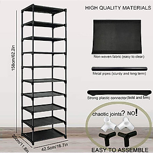 ZQWSYU Shoe Rack 10 Tier Narrow Shoe Racks for Closets Durable Enterway Shoe Rack Organizer Shoes Rack Shoe Shelf Tall Shoe Stand Metal Shoe Rack Stackable Separable
