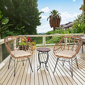 MOOOTTO 3 Pieces Outdoor Conversation Set, Patio Bistro Sets with 2 PE Wicker Chairs and Coffee Table,Patio Furniture Set for Porch, Sunroom, Deck, Backyard