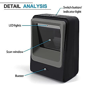 Handsfree 2D 1D Barcode Scanner,Alacrity QR Omnidirectional Desktop Bar Code Reader Scanner, Capture Barcodes from Mobile Phone Screen, Black