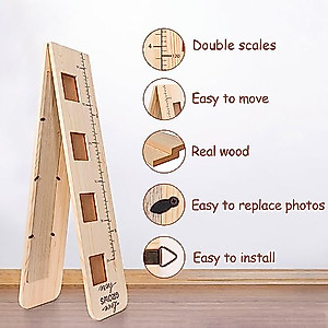 Solid Wood Growth Chart for Kids with Picture Frames, Height Measurement Ruler Milestone Markers, Foldable Kids Height Wall Chart, Birthday Keepsake Gift for Toddlers Boys Girls Room Wall Decor