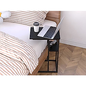 Yusong C Shaped End Table, Small Side Tables Slide Under Sofa Couch Bed, Small TV Tray Bedside Table for Small Spaces, Living Room, Bedroom, Black