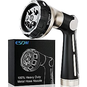 ESOW Garden Hose Nozzle Sprayer, 100% Heavy Duty Metal Water Hose Nozzle with 8 Different Spray Patterns, High Pressure Hand Sprayer for Watering Plant & Lawn, Washing Car & Pet