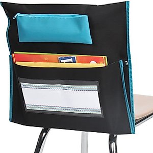 Really Good Stuff Deluxe Chair Pockets – Set of 36 – Classroom Chair Organizer with Pencil Pouch and Name Tag Keeps Students Organized and Classrooms Neat - Black