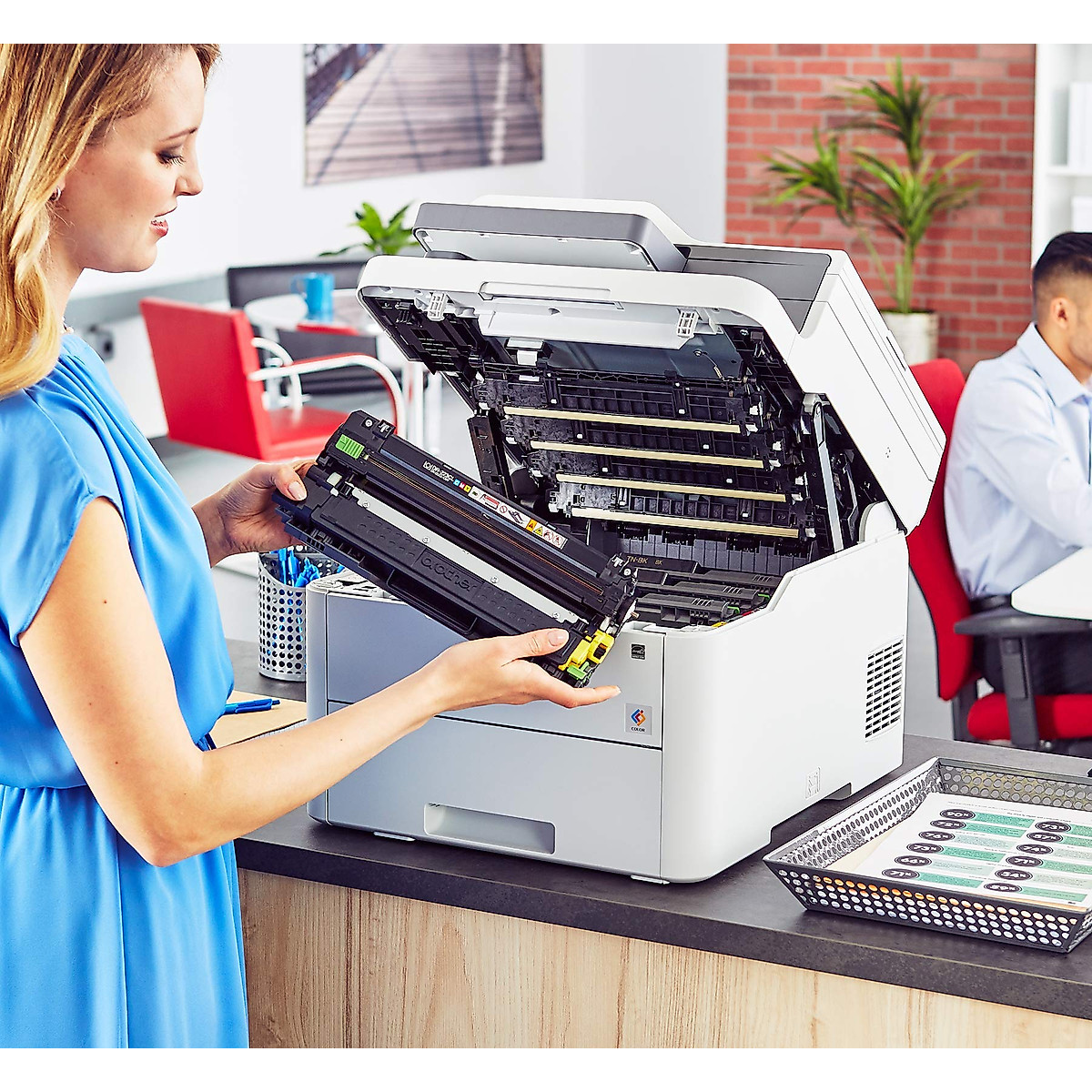 Brother MFC-L3710CW Compact Digital Color All-in-One Laser Printer, Wireless Printing, Print Scan Copy Fax, 19 ppm, 250-sheet, Built-in Wireless, 600x600DPI, 512 MB, Bundle with JAWFOAL Printer Cable