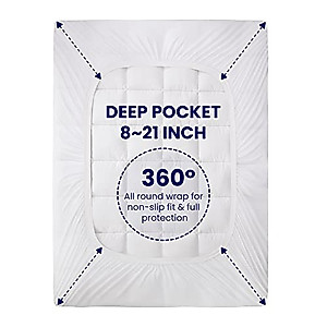 SLEEP ZONE Twin Size Cotton Mattress Pad, Soft Fluffy Cotton Top Mattress Topper, Machine Washable Mattress Protector Cover Fits 8-21 inch Deep Pocket, Twin