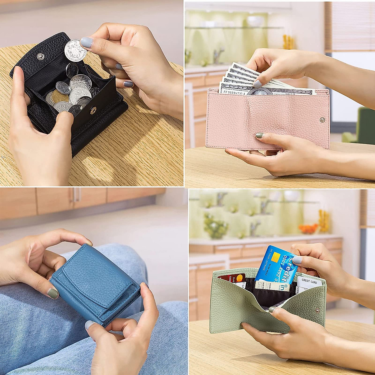 2023 New Unisex Anti-Credit Card Fraud Folding Mini Wallet, Women's Foldable Short Wallet, Vegan Mini Wallet For Women, Genuine Leather RFID Blocking Card Holder Organizer Pocket Mini Wallet (A)