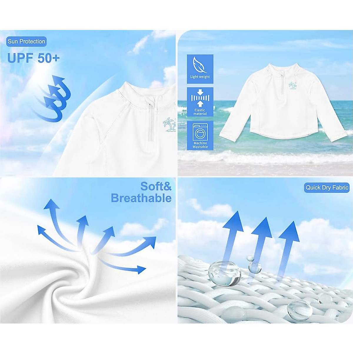 BesserBay Unisex Baby UV Raglan Long Sleeve White Beach Rash Guard Shirt Front Half Zip UPF 50+ Swimwear Sun Top 12-18 Months