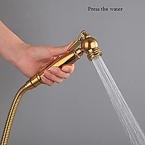 MINJING Handheld Bidet Sprayer for Toilet Wall Mounted Baby Cloth Diaper Sprayer Brass Titanium Gold Toilet Sprayer Single Cold Handheld Sprayer Kit, High Pressure