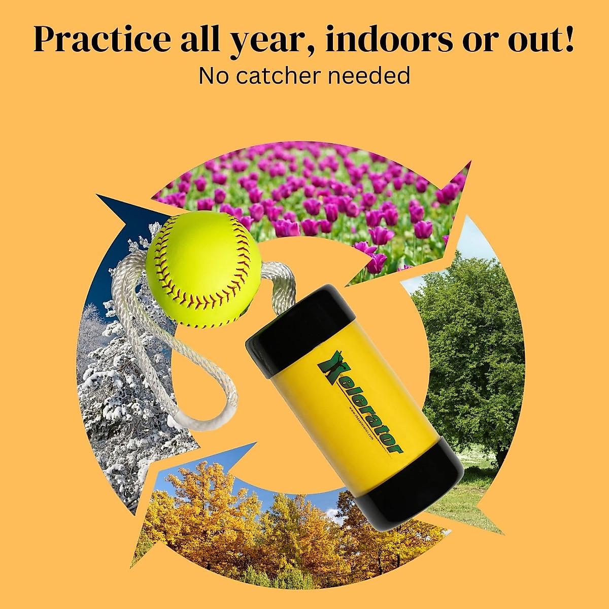 The Composite Xelerator Fastpitch Softball Pitching Trainer and Warm Up Tool with 12 Inch Premium Leather Indoor Ball for Improved Grip - Made in USA