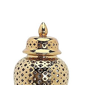 Modern Ceramic Hollow Out Ginger Jar Storage Jar Bud Vase Floral Arrangement Decorative Handicraft Flower Vase with Lid for Home Office Bookshelf Living Room Party Wedding Decor