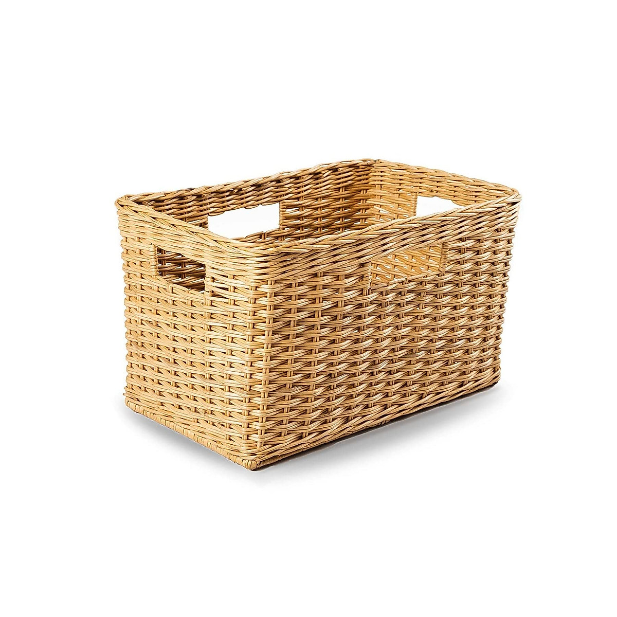 The Basket Lady Tall Rectangular Wicker Storage Basket, Medium, 20 in L x 13 in W x 11 in H, Sandstone