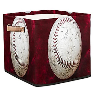Large Collapsible Storage Bins,Retro Baseball Print Decorative Canvas Fabric Storage Boxes Organizer with Handles,Cube Square Baskets Bin for Home Shelves Closet Nursery Gifts